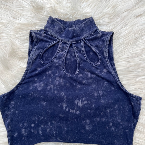 Vintage | Tops | Navy Blue Marled Cut Out Crop Top Tank | Poshmark